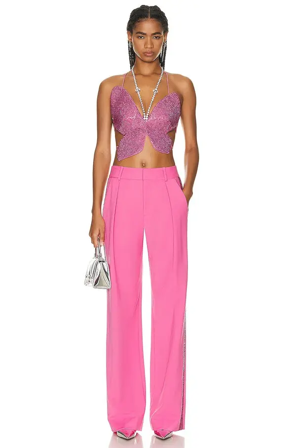Area Crystal Embellished Butterfly Top In Carmine Rose - 46% Off